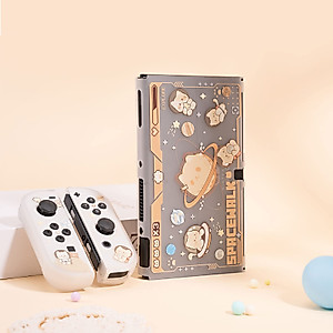 GeekShare Protective Case Slim Cover Case Compatible with Nintendo Switch OLED and Joy-Con - Shock-Absorption and Anti-Scratch - Space Cat
