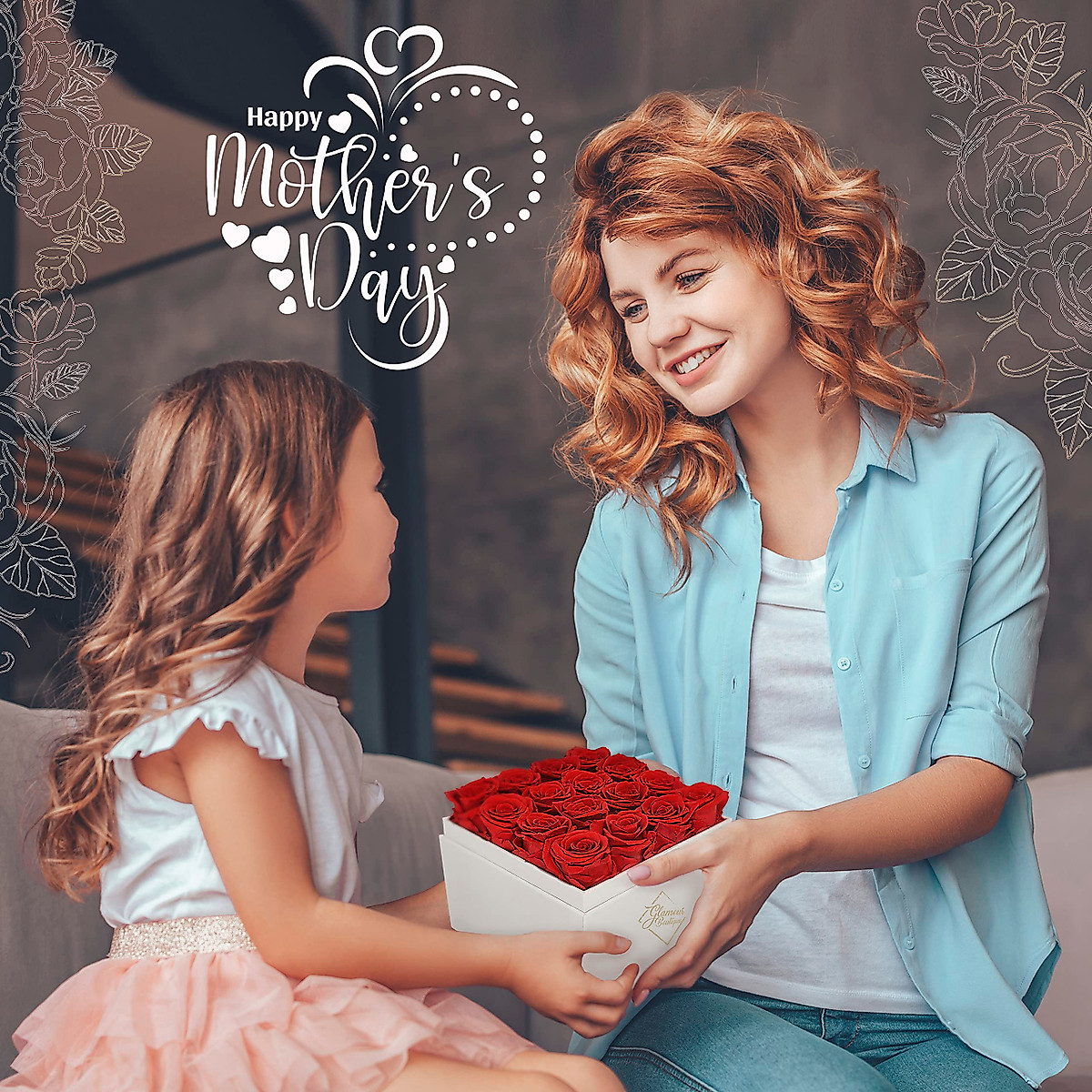 GLAMOUR BOUTIQUE Preserved Roses in a Box - Valentines Day Gifts for Her, wife & Mom, 16-Piece Rose Forever Flowers Decor for Birthday Gift, Get Well Flower Bouquet Cased in White Box with Cover - Red