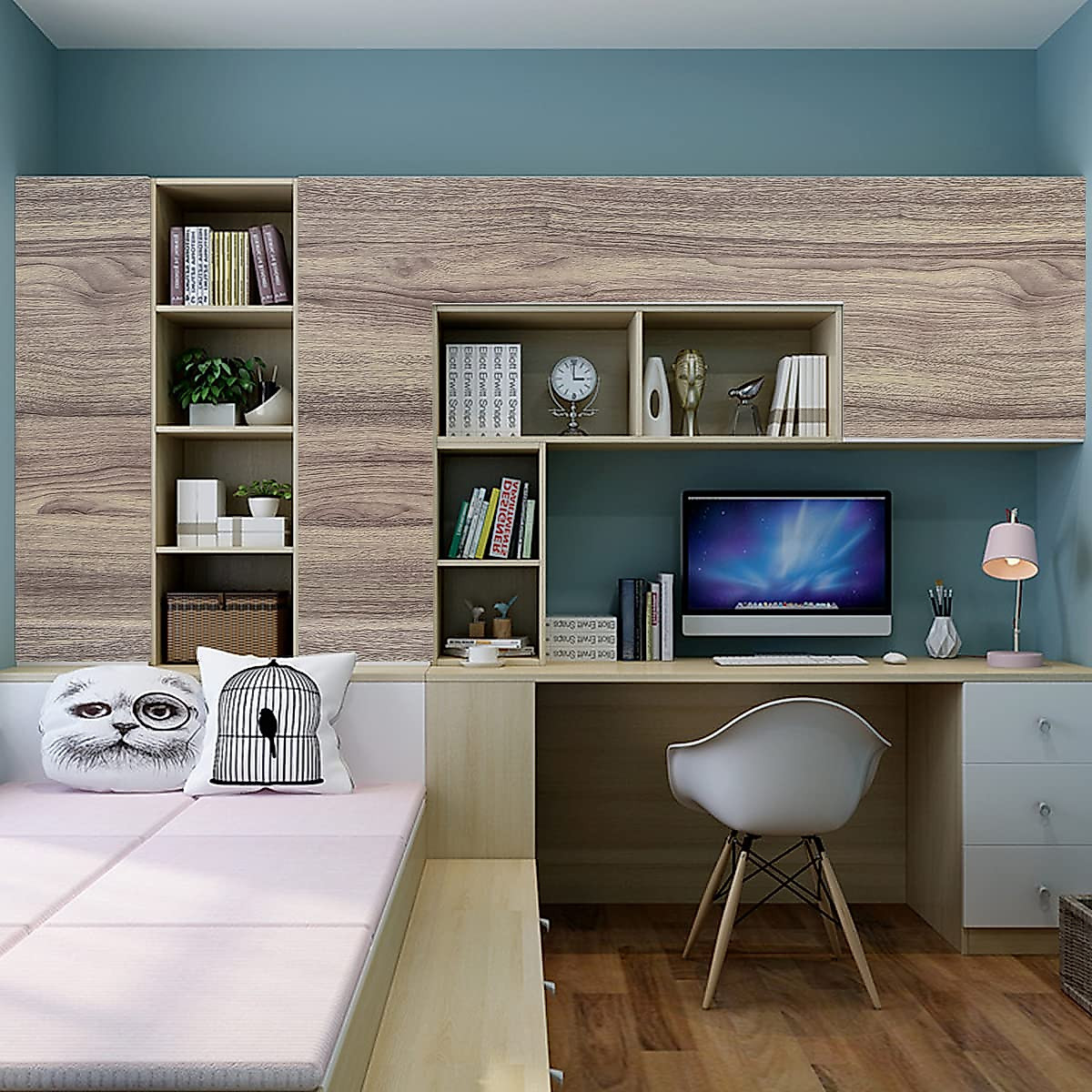 15.8" x 117" Light Wood Contact Paper Self Adhesive Wood Grain Wallpaper Peel and Stick Decorative Wood Vinyl Wrap for Cabinets Countertops Furniture Shelves Drawer Liner