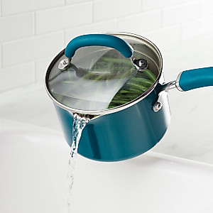 Rachael Ray Create Delicious Nonstick Induction Saucepan with Straining Lid, 2 Quart, Teal Shimmer