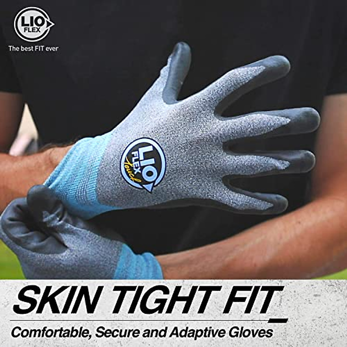 LIO FLEX Touch Screen Gloves - 3 Pairs, Work Gloves Men & Women, Gloves with [10 touchscreen fingers], Safety Work Gloves for Men & Women, Thin, Lightweight, Durable Working Gloves (Grey, M)