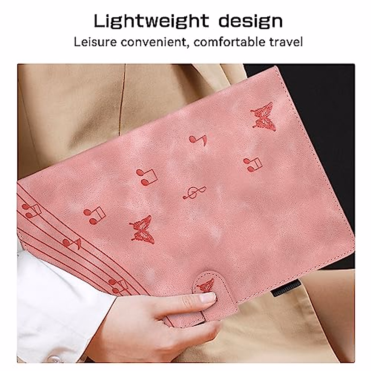 Business Special Butterfly Phonogram Pattern Cover with 2 Credit Card Slots Pencil Holder Kickstand Protective Case for iPad Air 5 2022-Pink