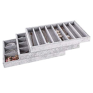 AUTOARK Ice Velvet Stackable Jewelry Tray Showcase Display Organizer,Set of 3,AJ-075