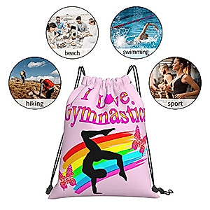 KENT HILL Pink I Love Gymnastics Design Pattern Print Drawstring Backpack.for Gym Shopping Sport Yoga.