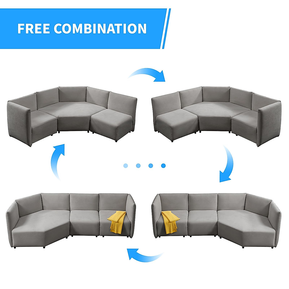 ADOWORE Modern Large Sectional Sofa Couch with Chaise, Special Petal L Shaped Modular Sofa with Adjustable Armrest and Backrest, Premium Velvet Sectional Couch for Living Room