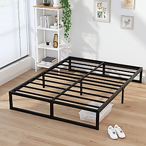 EMODA 12 Inch Queen Bed Frame No Box Spring Needed Heavy Duty Metal Platform BedFrame Queen Size with Steel Slats, Easy Assembly, Black