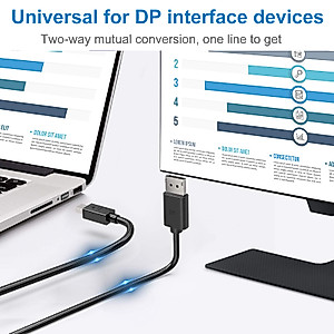 Mini Displayport to Displayport Cable, KissU Mini DP to DP Cable, Thunderbolt to DisplayPort Cable, 6ft, 4K@60Hz/ 2K@144Hz, Male to Male, Gold-Plated Cord, for Laptop PC TV etc- Black