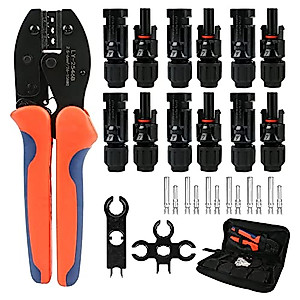 Solar Crimping Tool Set for 2.5/4/6 mm² Solar Panel PV Cable with 12 Pieces Male Female Solar Panel Cable Connector and 2 Pieces Solar Connector Wrench for Solar Panel Cable Connection (Set 2)
