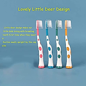 newrichbee 8 Packs Kids Toothbrushes, Extra Soft Lovely Little Deer Toothbrush for Kids 2-8 Years (Pink&Orange&Blue&Green)