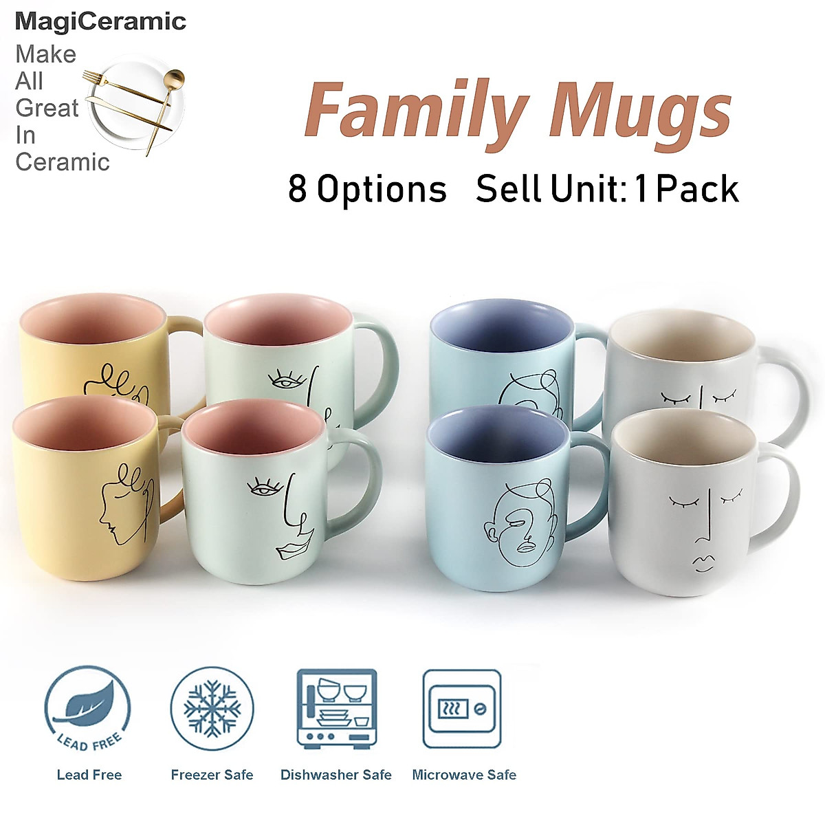 MagiCeramic 18 Oz Coffee Mug Yellow Tazas De Cafe Bonitas Microwave Large Clay Line Art Simple Modern Cup Fancy Diner Latte Personalized Artsy Gifts for Women Men, Yellow