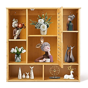 HYNAWIN Bamboo 2 Tier Bathroom Wall Cabinet with Adjustable Shelf, Double Door Cabinet for Bathroom, Living Room (Modern)