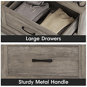 Fameill Dresser for Bedroom, 6 Drawer Wide Dresser Organizer with Charging Station, Tall Dresser for Hallway, Wood Dresser with Metal Handles, Ash Grey