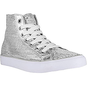 GOTTA FLURT Women's Disco II Sequin Glitter Fashion High Top Dance Sneakers Silver