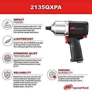 Ingersoll Rand 2135QXPA 1/2" Drive Air Impact Wrench, Quiet Technology, 1,100 ft-lbs Powerful Nut Busting Torque, Lightweight, Black