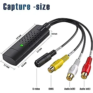 Capture Card, USB Video Capture Card Device, Audio Video Converter Grabber for RCA to USB-Convert VHS Mini DV VCR Hi8 DVD to Digital, for PC TV Tape Player Camcorder, MAC Windows Vista Compatible