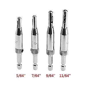MUXSAM 4PCS Hinge Drill Bit Set, Self-Centering Hinge Tapper Core Drill Bit Tools for Woodworking Adjustable Door Window Cabinet Hole Reamer(5/64'' 7/64'' 9/64'' 11/64'')