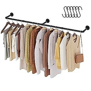 GREENSTELL Clothes Rack, 72.5 Inches Industrial Pipe Clothing Rack, Wall Mounted Closet Rod, Space-Saving Heavy Duty Hanging Bar, Detachable Multi-Purpose Hanging Rod for Closet Storage 3 Base