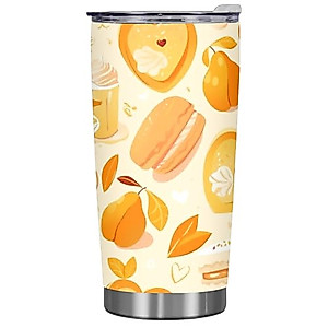 QWEUIOP 20oz Insulated Travel Coffee Mug Cake Peach Pattern Stainless Steel Tumbler with Lid Double Wall Vacuum Coffee Cup For Hot and Cold Drinks14134