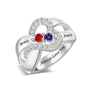 BAUMA AUTO Personalized Mother Rings, Mother Ring with 1-4 Birthstones & Names Family Custom Birthstone Ring for Women Mom Wife Daughter (A -2 Birthstones & Names)