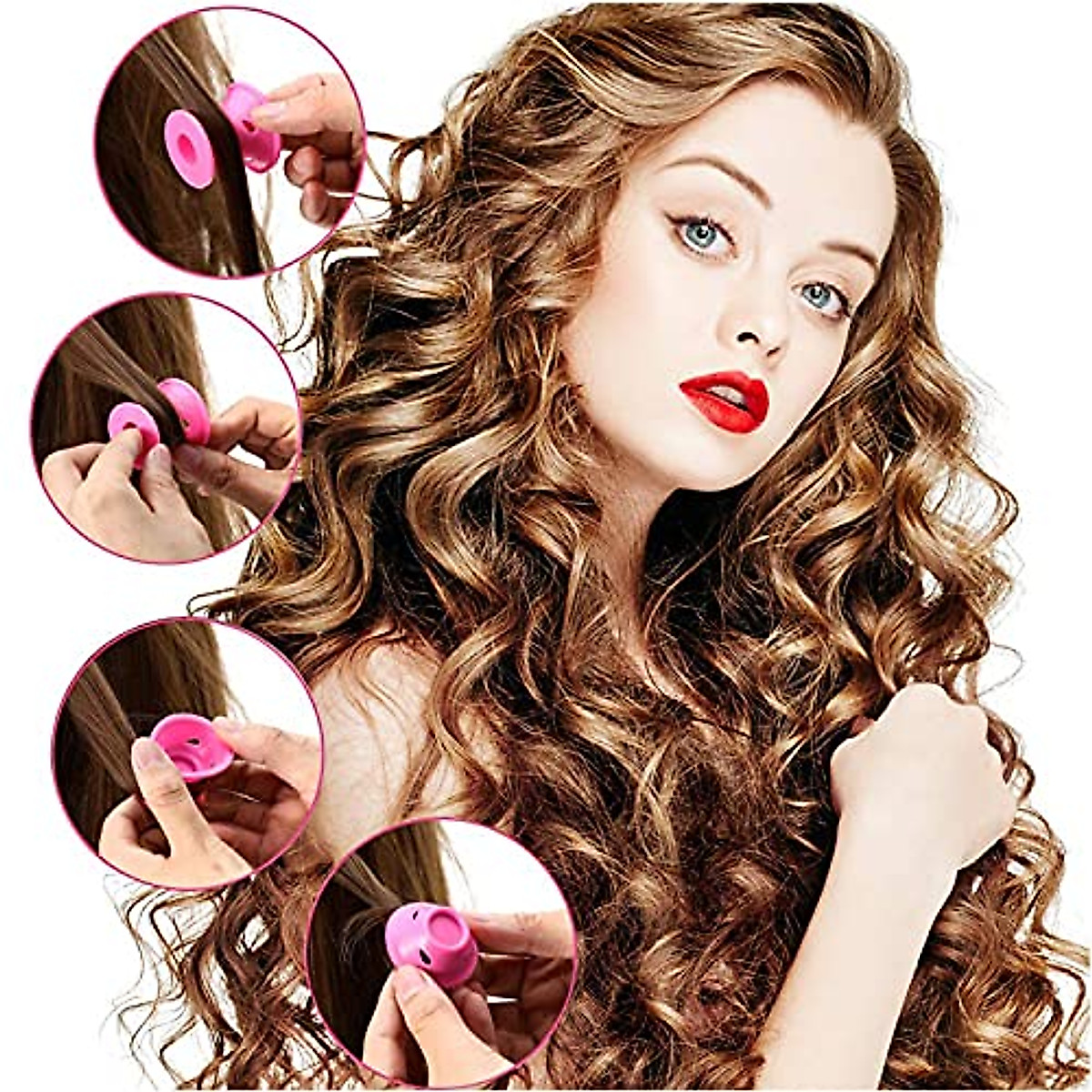 40 Pcs Magic Hair Rollers, Smilco Silicone Hair Curlers Set Including 20 Large and 20 Small for Women Girls (Pink&Blue)