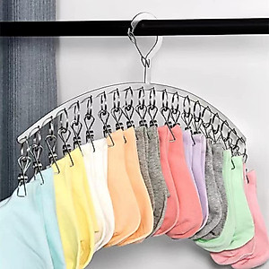 Laundry Sock Drying Rack with 20 Clips Windproof Drying Rack Multi-Purpose Stainless Steel Clothespins, ZNREUHATravel Camping Dryer Hanger for Socks, Gloves, Hat, Baby Clothes (2 Pack)