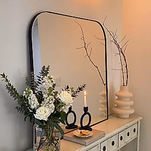 EGHOME 30x34'' Black Arched Mantel Mirror Arch Rounded Corner Mirror for Bathroom, Living Room or Powder Room