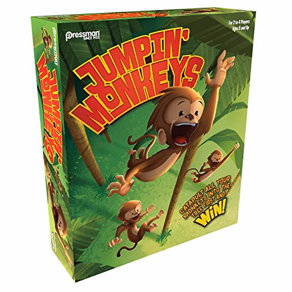 Pressman Jumpin' Monkeys: Catapult Your Monkeys Into The Tree to Win, Multi, 5"