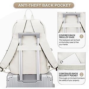 WEPOET School Backpack For Teens Boys Girls Cute Bookbag High School Bag Waterproof Casual Daypack College Backpack For Women Men Student Travel Backpack（Beige）