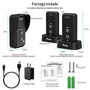 Wuloo Wireless Intercom Doorbells for Home Classroom, Intercomunicador Waterproof Electronic Doorbell Chime with 1/2 Mile Range 3 Volume Levels Rechargeable Battery (Black, 1&2)