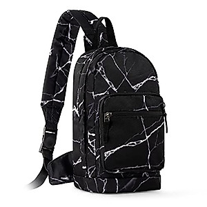 Choco Mocha Girls Sling Bag for Kids, Travel Hiking Sling Backpack for Teen Girls One Strap Women Daypack, Marble Black