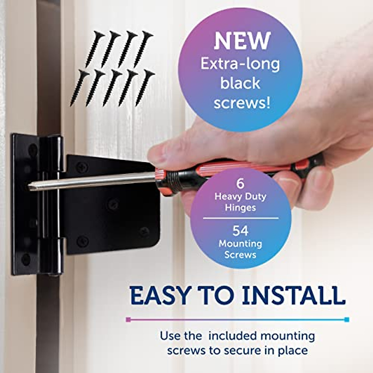 Heavy Duty Hinges for Gates (4 Pack) – Black Iron Tee Strap Black Door Hinges w/ 36 Stainless Steel Screws – Sturdy, Easy to Install Fence Gate Kit for Outdoor, Indoor - Self Closing Gate Hinges