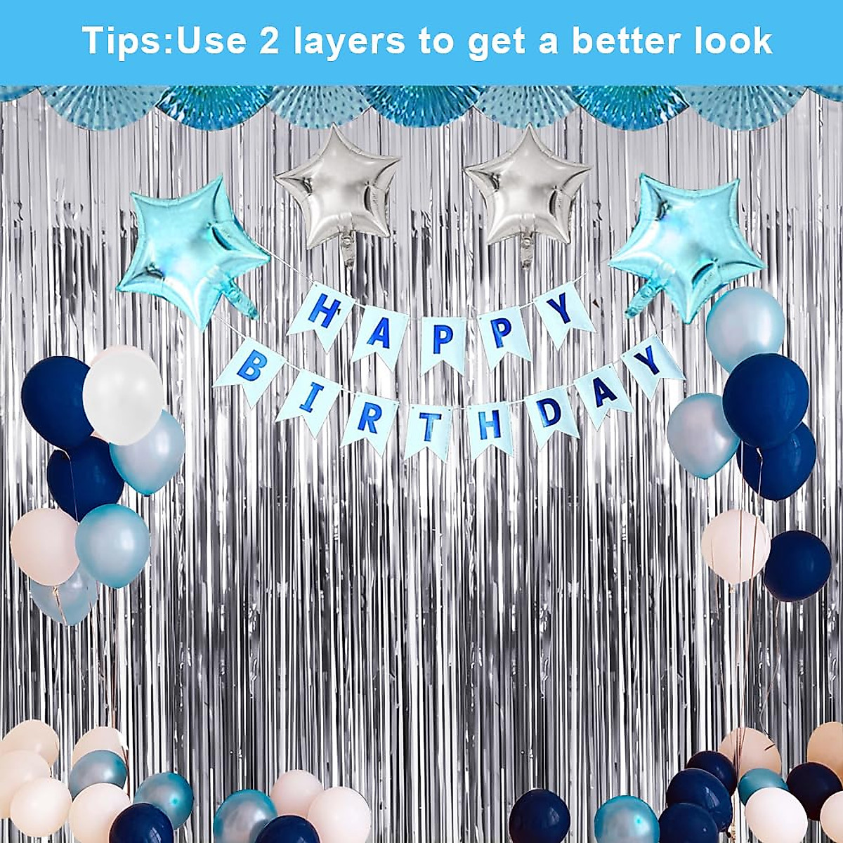 Fringe Curtains Party Decorations, Tinsel Streamers Birthday Party Decorations, Fringe Backdrop for Graduation, Baby Shower, Gender Reveal, Disco Party (4 Pack, Silver)