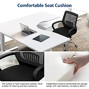Black Office Desk Chairs with Lumbar Support, armrests Black Mesh Ergonomic Computer Chair can Lift and 360°Swivel, Made of Silver Aluminum Legs