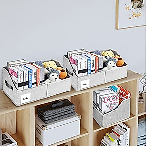 Homsorout Storage Bins with Lids, Trapezoid Storage Bins with Handle, Fabric Storage Baskets for Shelves with Label, Cube Storage Bins Boxes with Window, 6 Packs, Grey, Blended