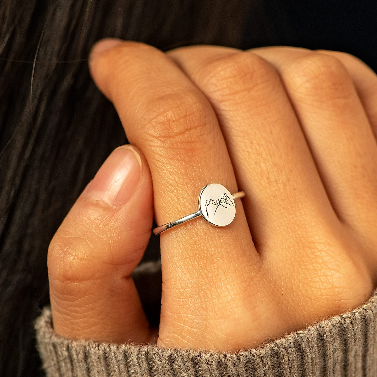 STORYJEWELLERY Pinky Promise Ring for Friends, 925 Sterling Silver Friendship Ring for Best Friends, Ride or Die Ring, BFF Statement Ring, Sisters Ring for Besties (silver 08)