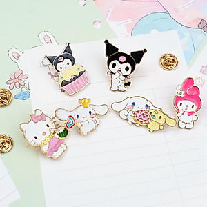 6 Pcs Anime Brooch Pins Melody Cat Enamel Pins for Backpacks Clothing Jackets Hats Kawaii Cartoon Decoration Gifts