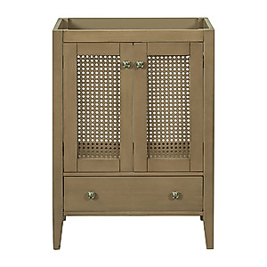PULLAFUN 24" Bathroom Vanity Without Sink, Base Only, Rattan Cabinet with Doors and Drawer, Solid Frame and MDF Board, Natural
