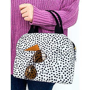 Steel Mill & Co Insulated Lunch Bag, Large Capacity Lunch Tote, Cute Lunch Box for Women, Mini Cooler with Zipper Closure, Pockets, and Sturdy Handles, Black Dots