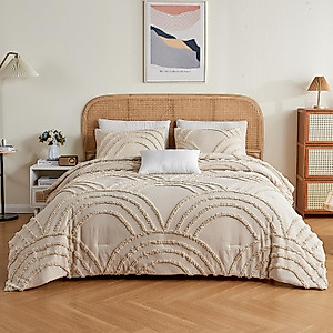 ENJOHOS Twin XL Comforter Set for College Girls - Twin Size Boho Beige Tufted Rainbow Comforter, 2 Pieces Rainbow Bedding for All Season, Lightweight Soft Microfiber Comforter with 1 Pillowcase