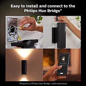 Philips Hue White & Color Ambiance Appear Outdoor Wall Light Fixture (Hue Hub Required, Compatible with Alexa, Apple Homekit & Google Assistant), Black