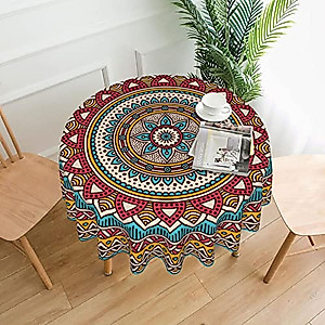 Symfy Round Tablecloth 60 Inch Retro Mandala Decorative Table Cloth with Dust-Proof Wrinkle Stain-Resistant Tablecloths Decor for Home Kitchen Dining Picnic Party Indoor Outdoor