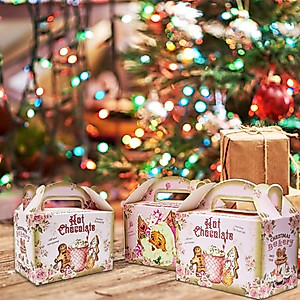 16Pcs Pink Christmas Decorations Christmas Treat Boxes Vintage Christmas Paper Gift Boxes Christmas Santa Boxes with Handle Present Candy Cookie Boxes for Xmas Holiday Party Favor Supplies