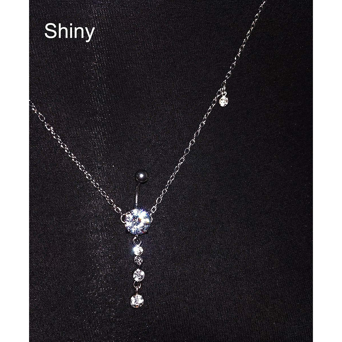 MayFee Women Sexy Rhinestone Dangle Belly Button Ring With Waist Chain Piercing Navel Ring Chain Drop Pendant Belly Piercing Belly Jewelry