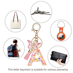 OKAICEN Fashion Alphabet Initial Letter Keychain Tassel Butterfly Pendant Key Ring for Purse Handbags Women Girl ('L')