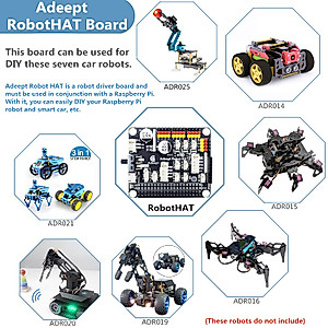 Adeept Raspberry Pi Robot HAT Kit, Smart Robot Car Driver, Robot Expansion Board Support Raspberry Pi 4 Model B 3B+ 3B 2B B+, L298P DC Motor Drive, PCA9685 16 Channel 12-Bit PWM Servo Motor Driver