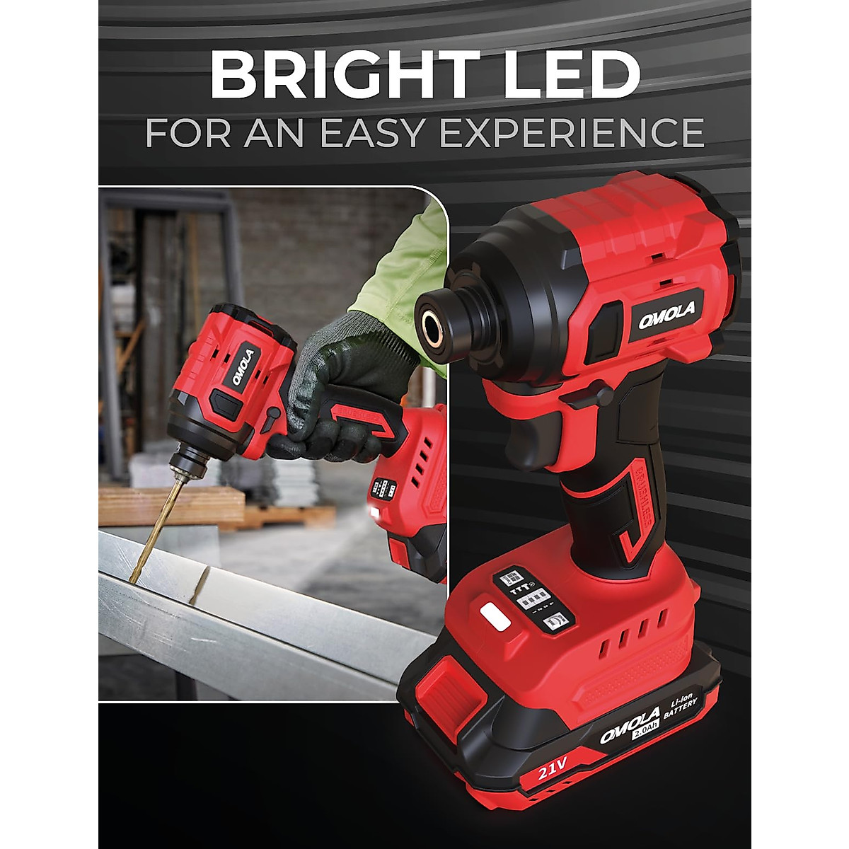 Impact Driver，2500 In-lbs，1/4" Hex Chuck，High Torque 3200 RPM,Impact Drill With A 15C 21V 2.0Ah Li-Ion Battery,Fast Charger，Brushless Motor，Suitable for Domestic And Construction Site Work