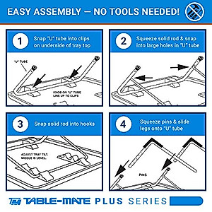 Table-Mate II Plus TV Tray Table - Folding TV Dinner Table, Couch Table Trays for Eating, Portable Bed Dinner Tray - Adjustable TV Table with 3 Angles, Cup Holder, Black