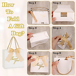 SHAIDOJIO 30Pack Small Thank You Gift Bags with Handle, Mini White Gift Bags Candy Bags Bulk with Bow Ribbon, Party Favor Bag for Wedding, Birthday, Bridal Shower, Baby Shower (5.5x2.5x4.7 Inch)