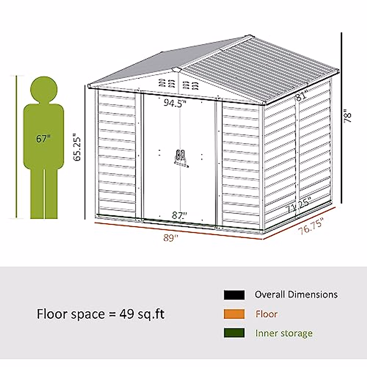 Outsunny 8' x 7' Outdoor Storage Shed, Garden Tool Metal Shed with Foundation Kit, Double Lockable Door, Air Vents and Sloping Roof, for Backyard, Patio, Lawn, Teak