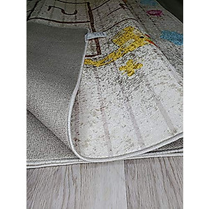 Ladole Rugs Distressed Numbers Pattern Animal Characters Area Rug - Soft Carpet for Kids Playroom, Little Girl, and Boy Bedroom, and Nursery - Cream and Multi, 6x9 (6'5" x 9'5", 200cm x 290cm)